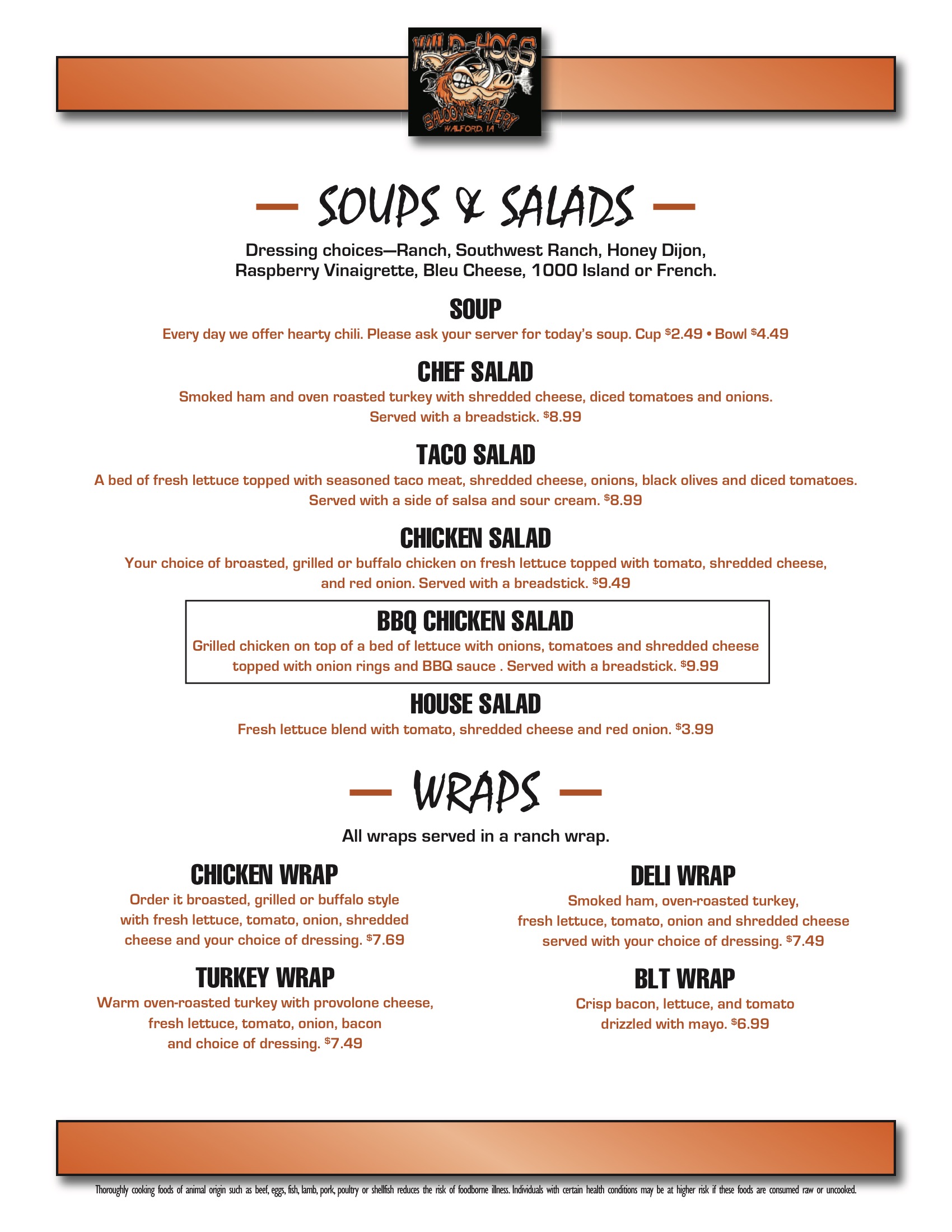 Menu | Wild Hogs Saloon and Eatery