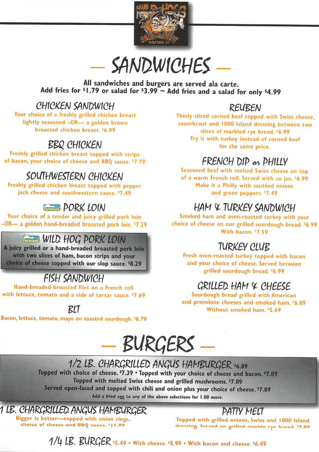 Menu | Wild Hogs Saloon and Eatery